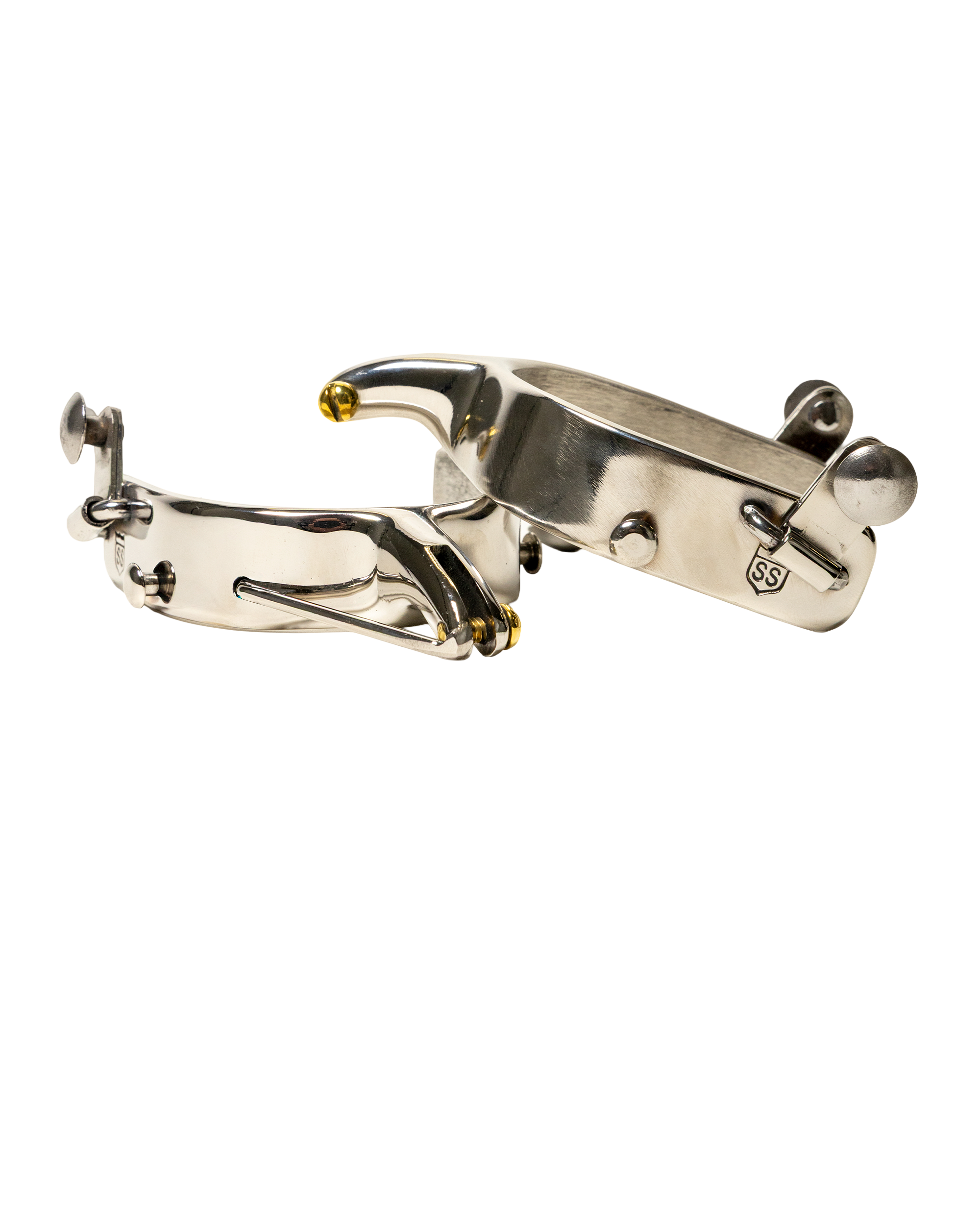Slingin Shanks Stainless Saddle Bronc Spurs w/ Rein Bar – Rodeo Mart