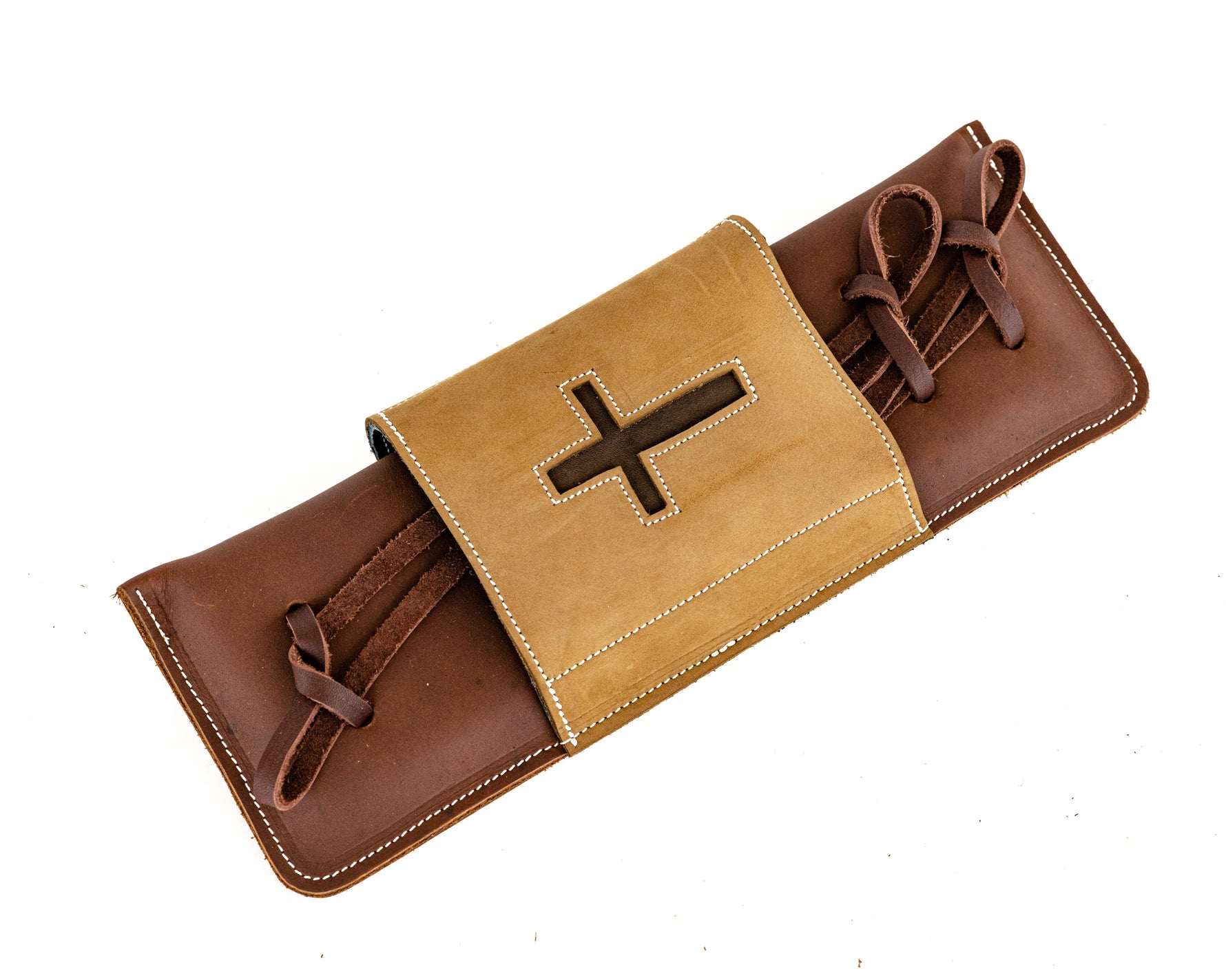 Pro Leather Covered Bull Rope Pad with Cross Inlay - Brown & Tan ...