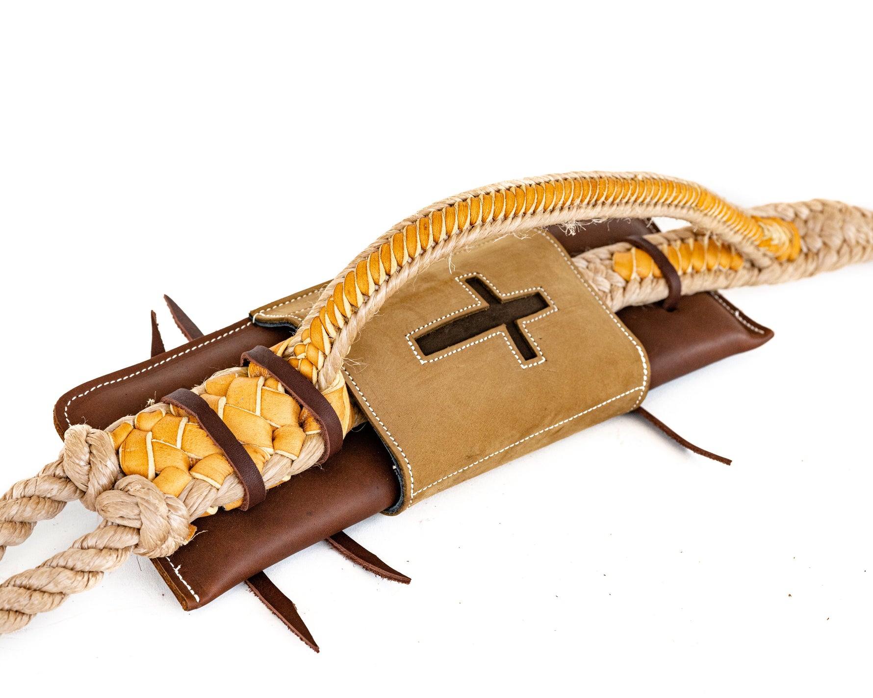 Pro Leather Covered Bull Rope Pad with Cross Inlay - Brown & Tan ...